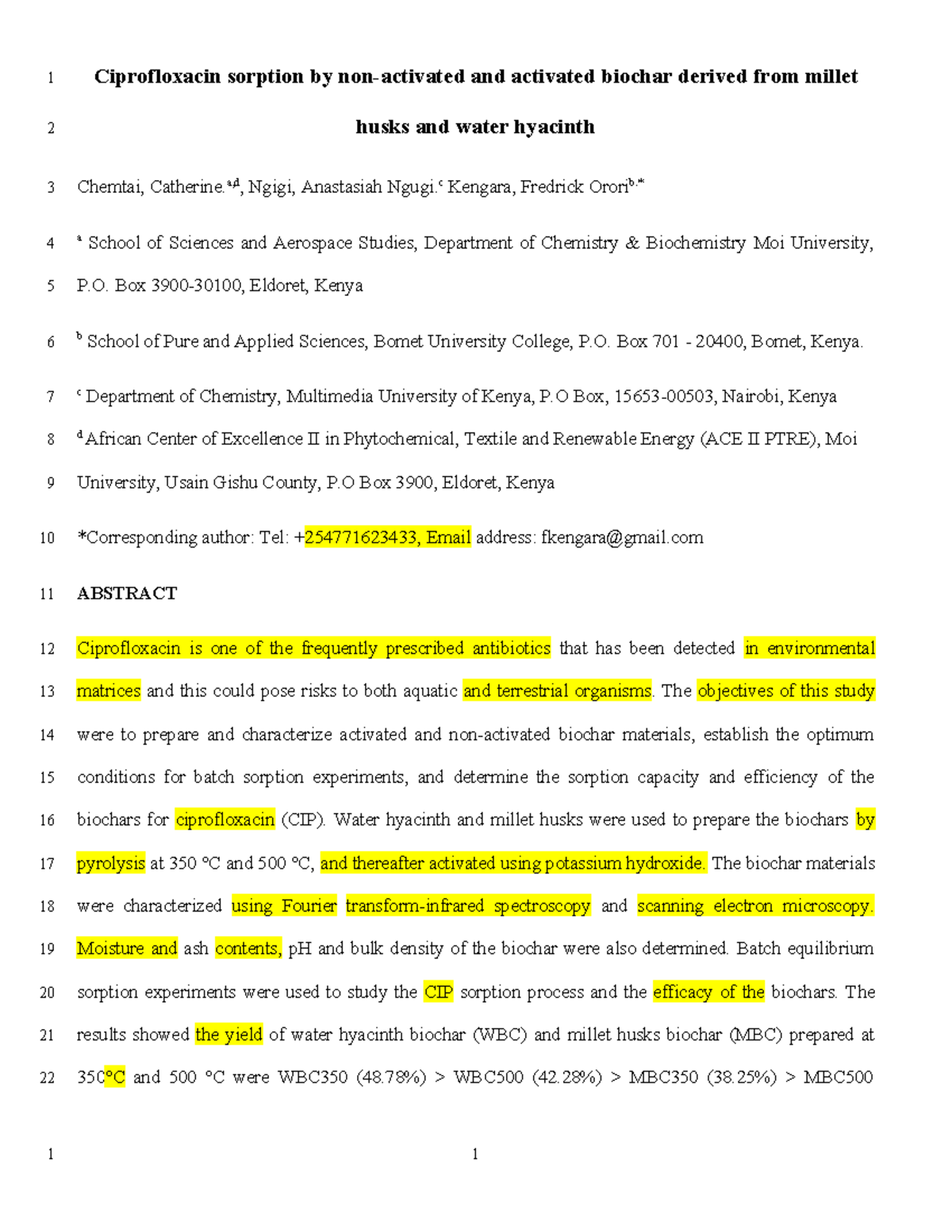 Revised CIP Manuscript - Ciprofloxacin sorption by non-activated and ...