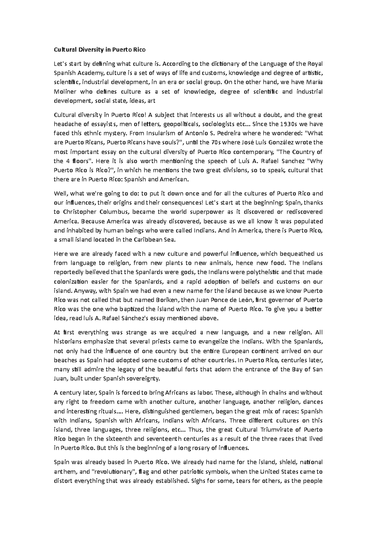 Cultural Diversity in Puerto Rico - According to the dictionary of the ...