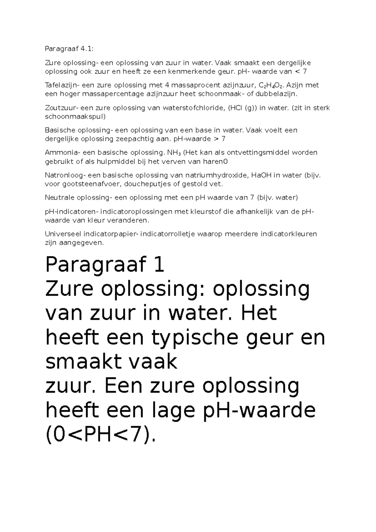 Samenvatting scheikunde hoofdstuk 4 en 5 - Paragraaf 4: Zure oplossing- een oplossing van zuur ...