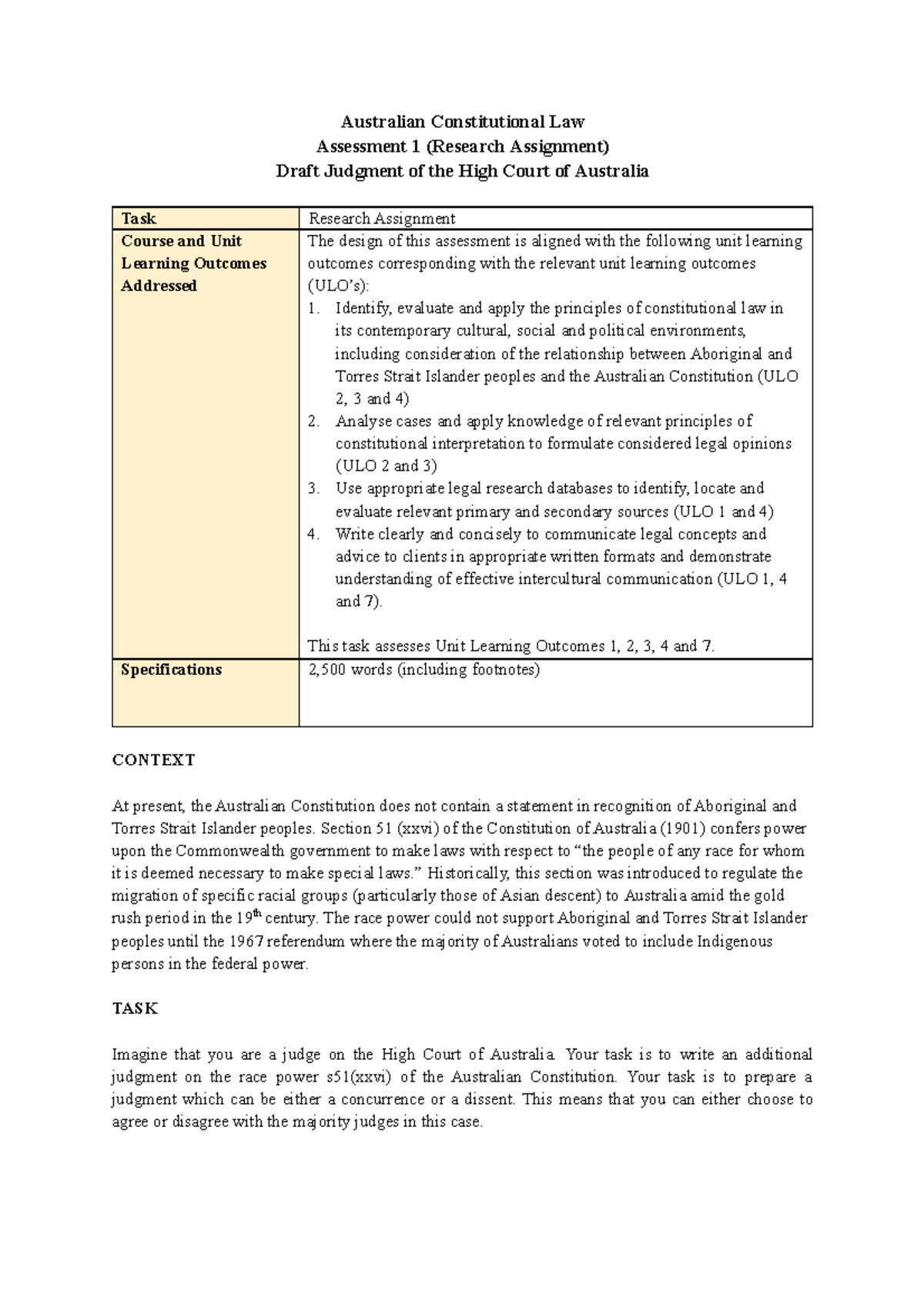 Assessment Task_ Statutory - Australian Constitutional Law Assessment 1 ...