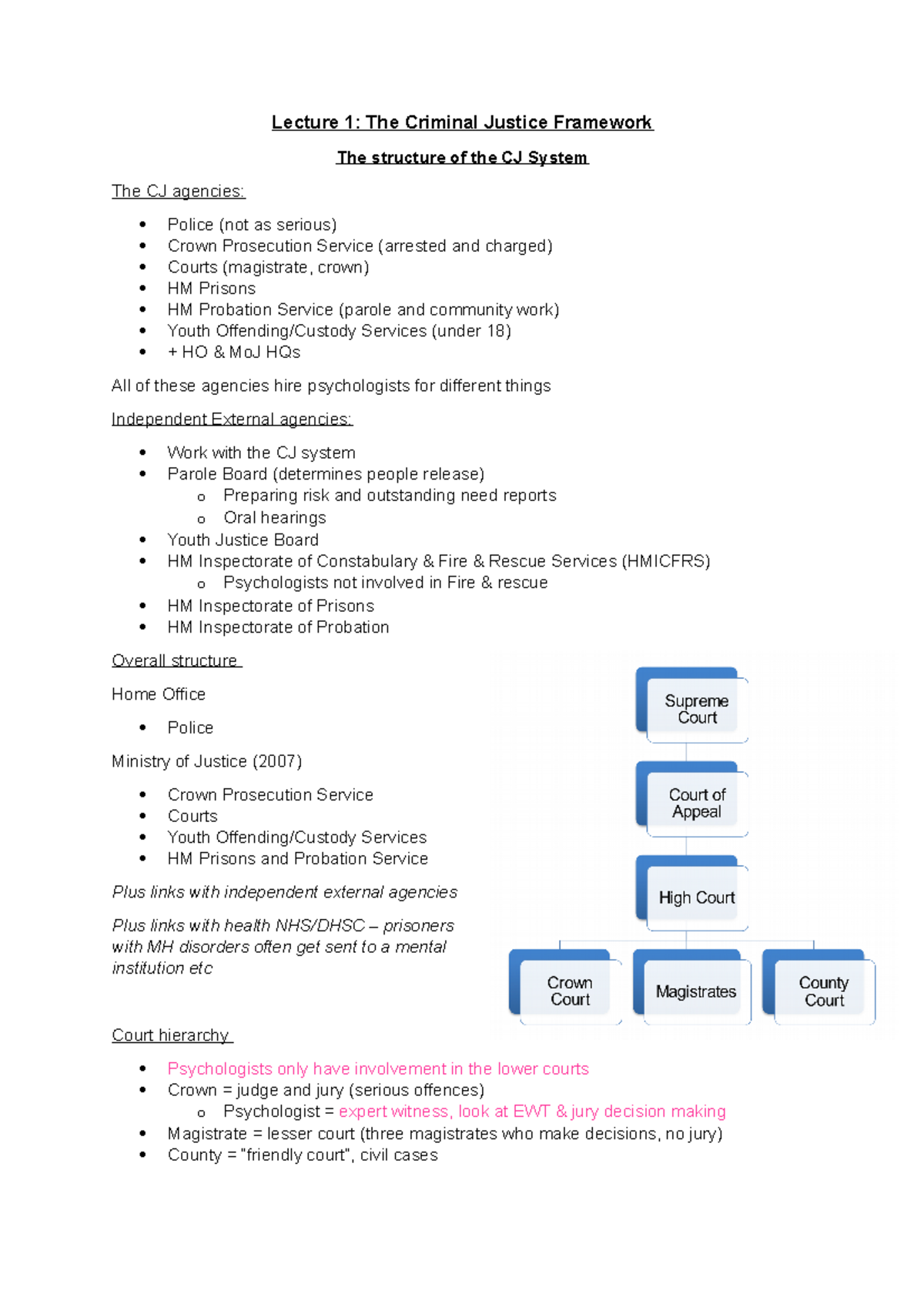 Lecture 1 = The Criminal Justice Framework (completed) - Lecture 1: The ...