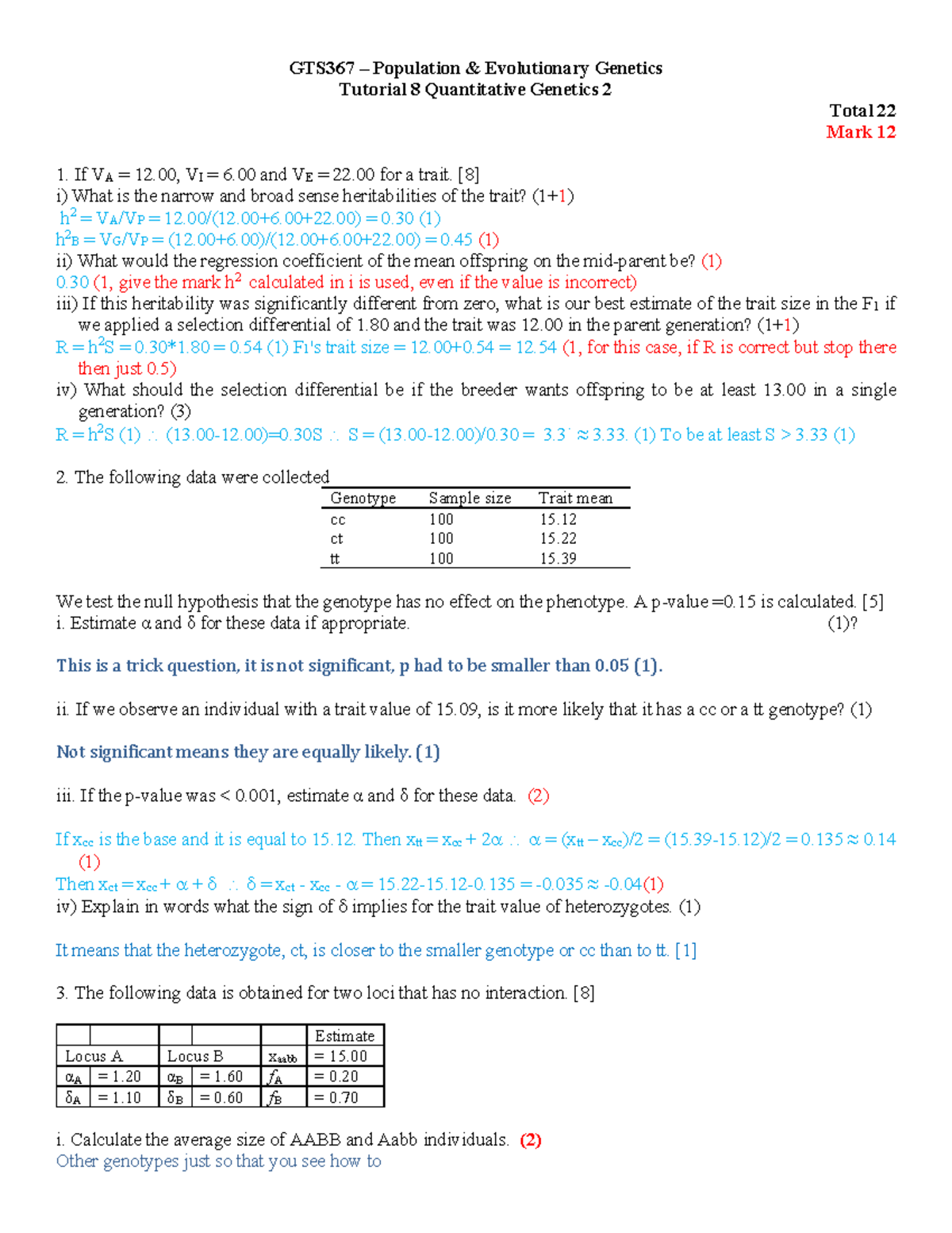 Tut 8 QG 2 memo - Tutorial memo - GTS367 – Population & Evolutionary ...