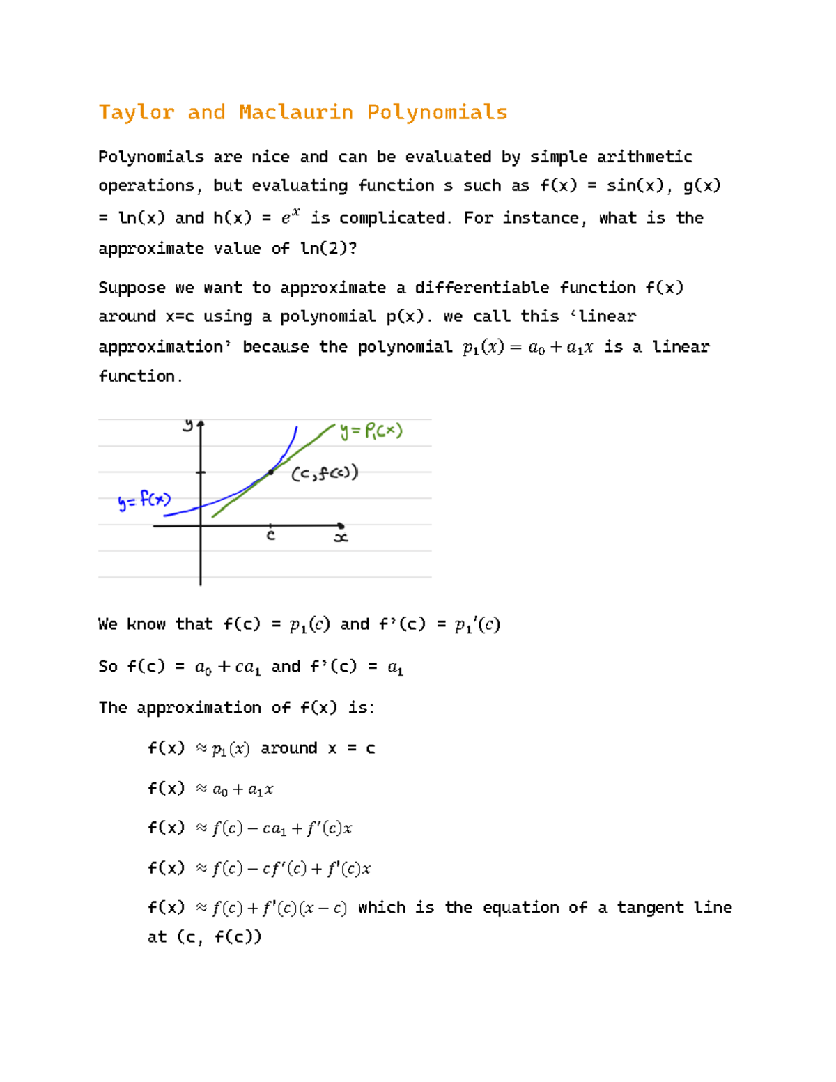 Notes S2 W6 - Taylor and Maclaurin Polynomials - Taylor and Maclaurin ...