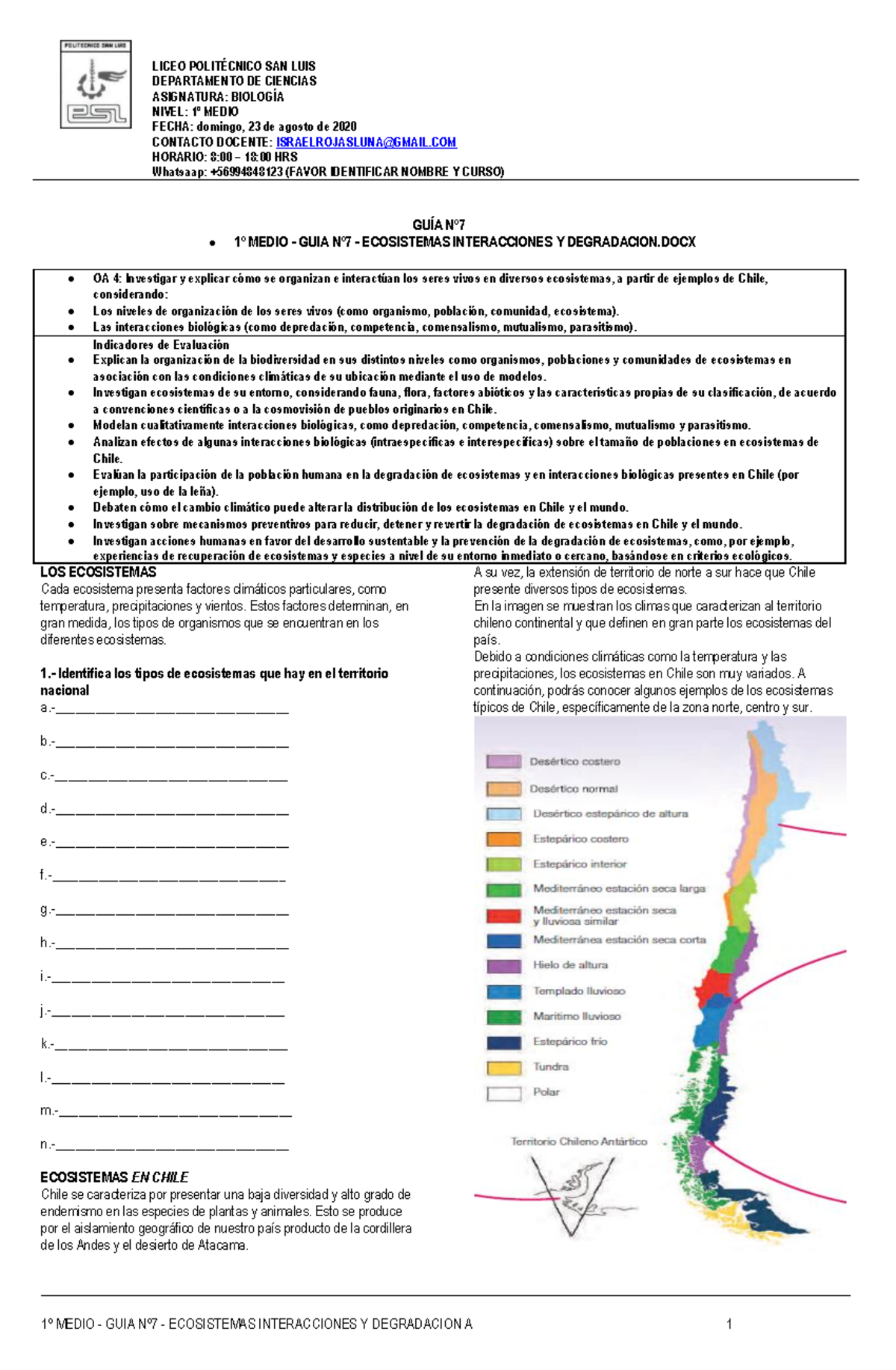 Guía 7 Biología 1° Ecosistemas interacciones y degradación ...