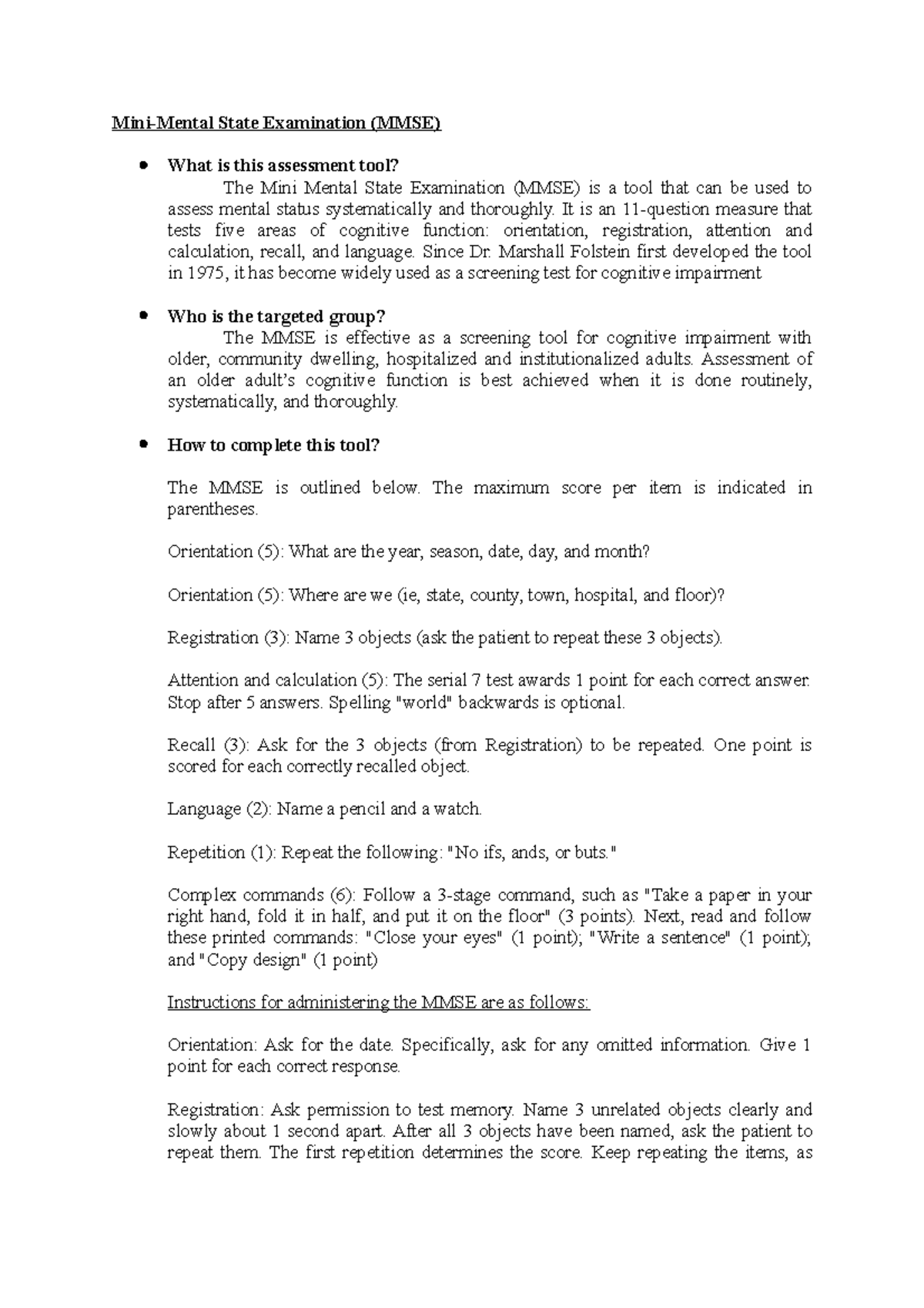 MMSE - Information about MMSE - Mini-Mental State Examination (MMSE ...