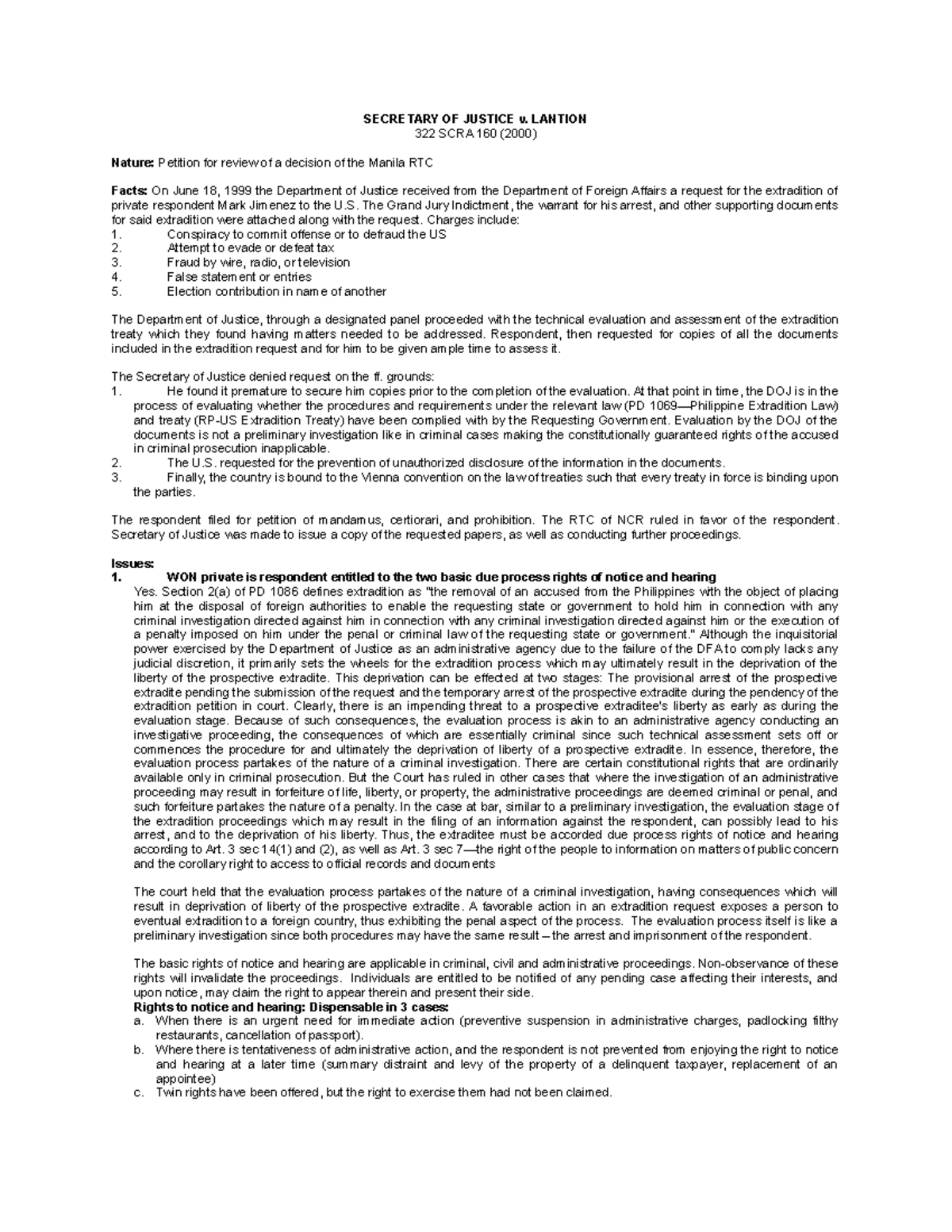 Secretary OF Justice v. Lantion - SECRETARY OF JUSTICE v. LANTION 322 ...