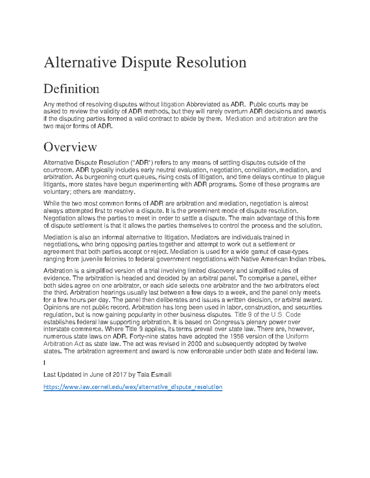 Alternative Dispute Resolution - Alternative Dispute Resolution Definition Any method of ...
