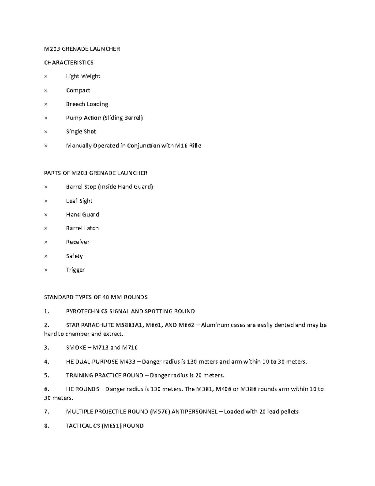M203 Grenade Launcher - M203 GRENADE LAUNCHER CHARACTERISTICS × Light ...