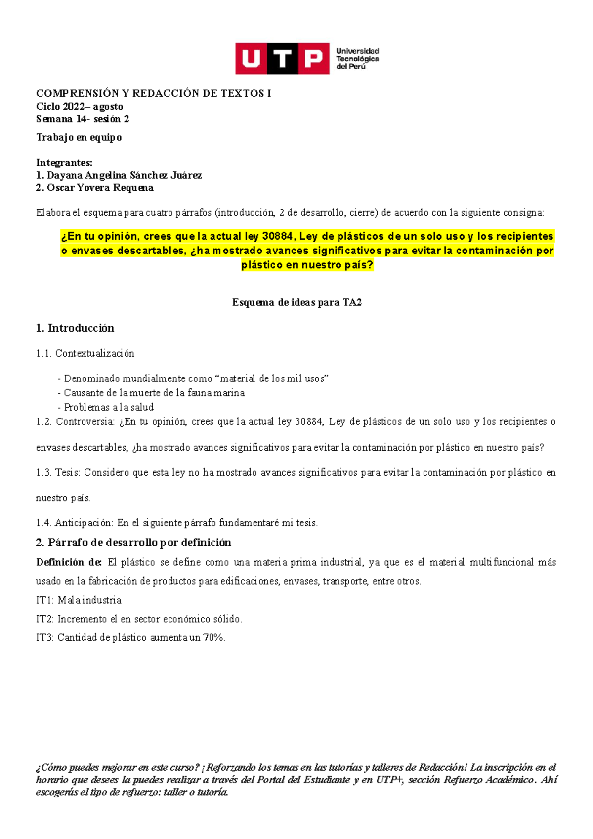 Esquema PC2 - sdsds s ds dsdsds s ds dsdsd - COMPRENSIÓN Y REDACCIÓN DE ...
