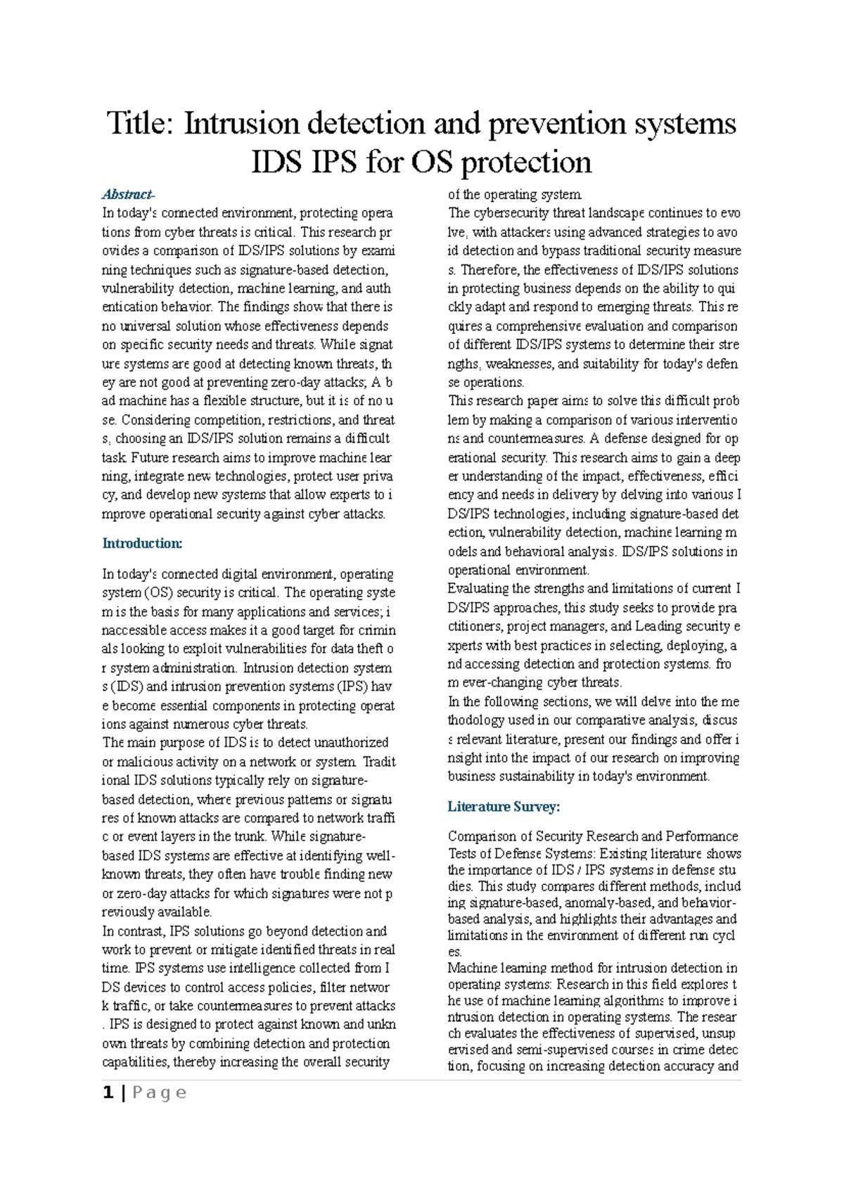 Os title - research paper - Title: Intrusion detection and prevention ...