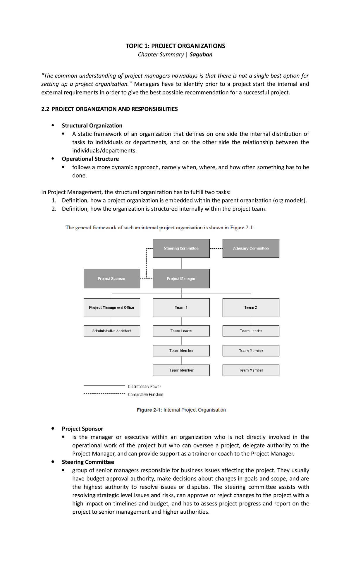 G-1 Project Organizations - TOPIC 1: PROJECT ORGANIZATIONS Chapter ...