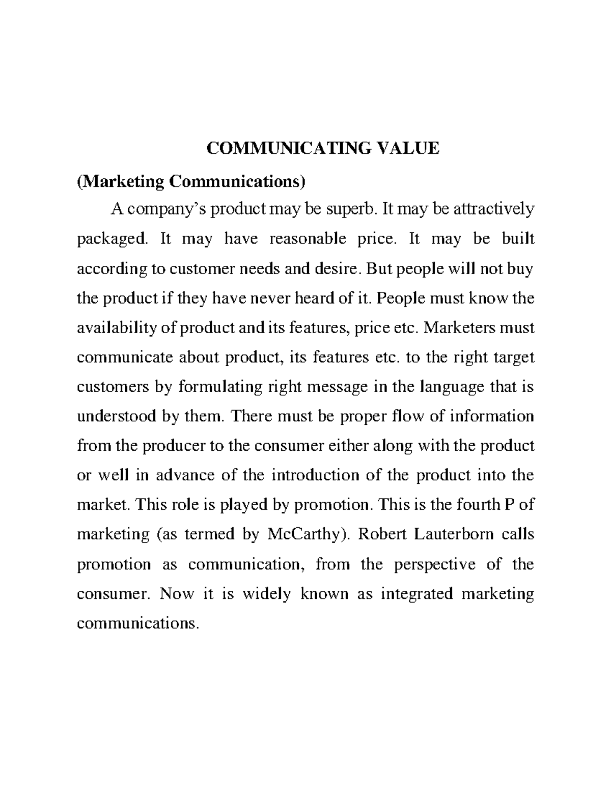 Communicating Value - Useful - COMMUNICATING VALUE (Marketing ...