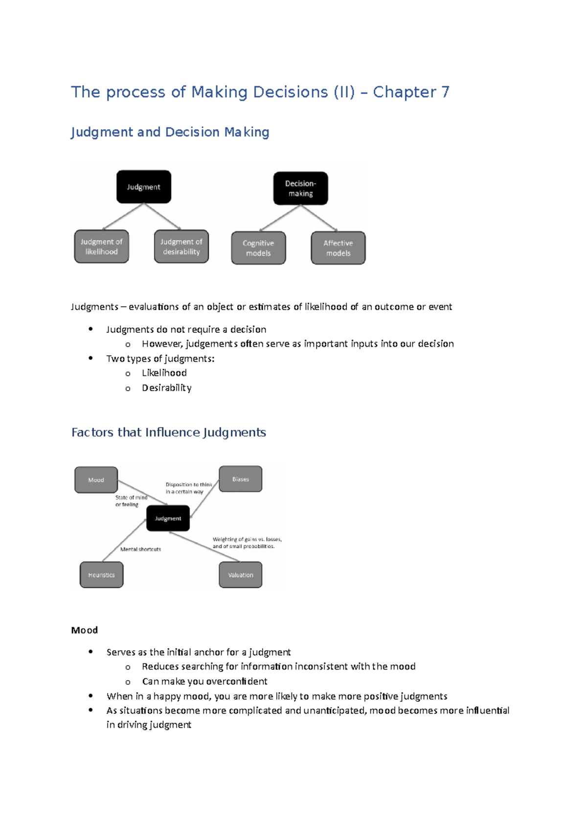 Week 6 - Notes - The process of Making Decisions (II) – Chapter 7 ...