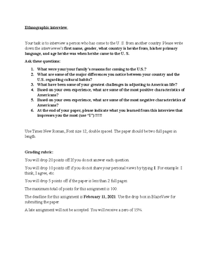 Ethnographic Interview Paper - Dr. Smeckova CSD 4140 February 11, 2022 ...