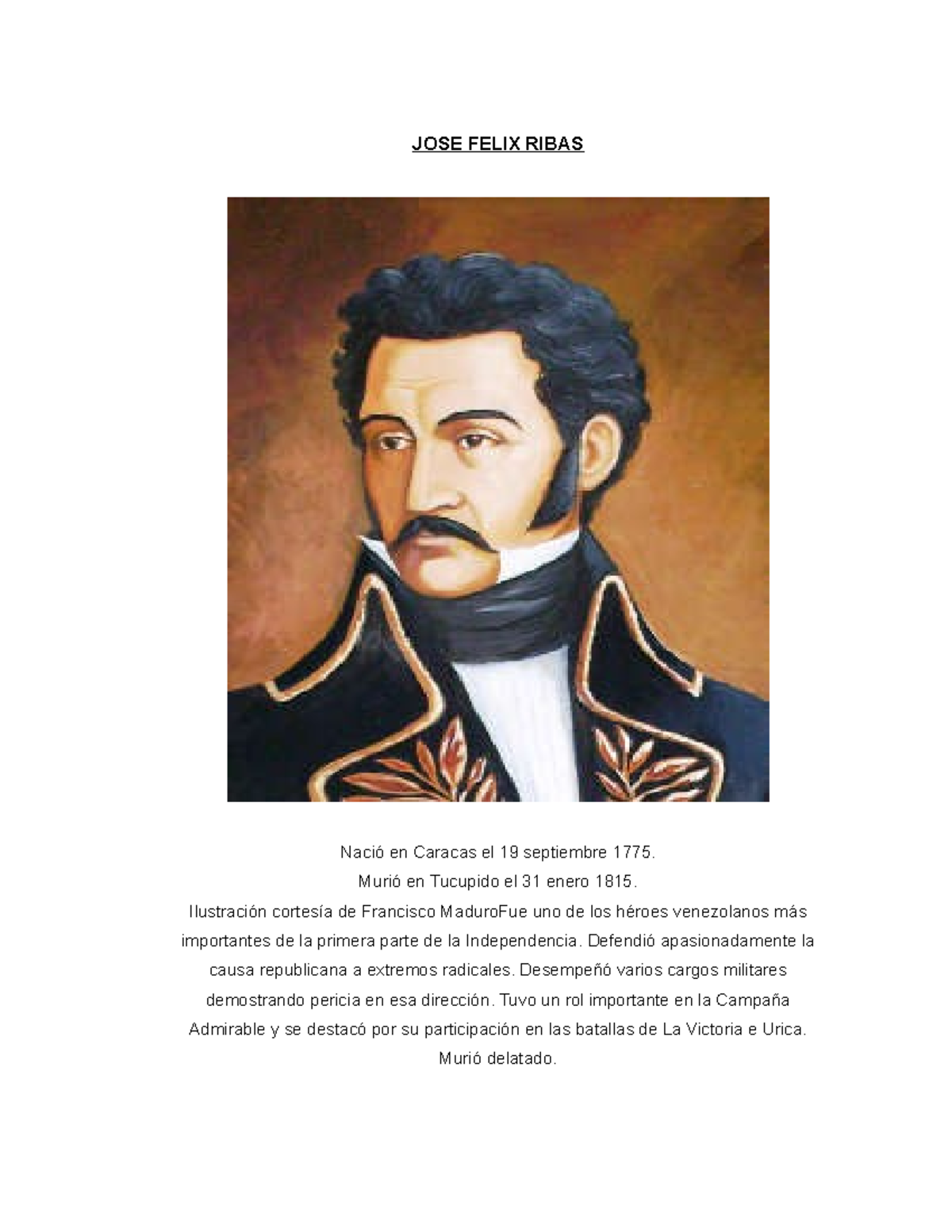 JOSE Felix Ribas - JOSE FELIX RIBAS Nació en Caracas el 19 septiembre ...