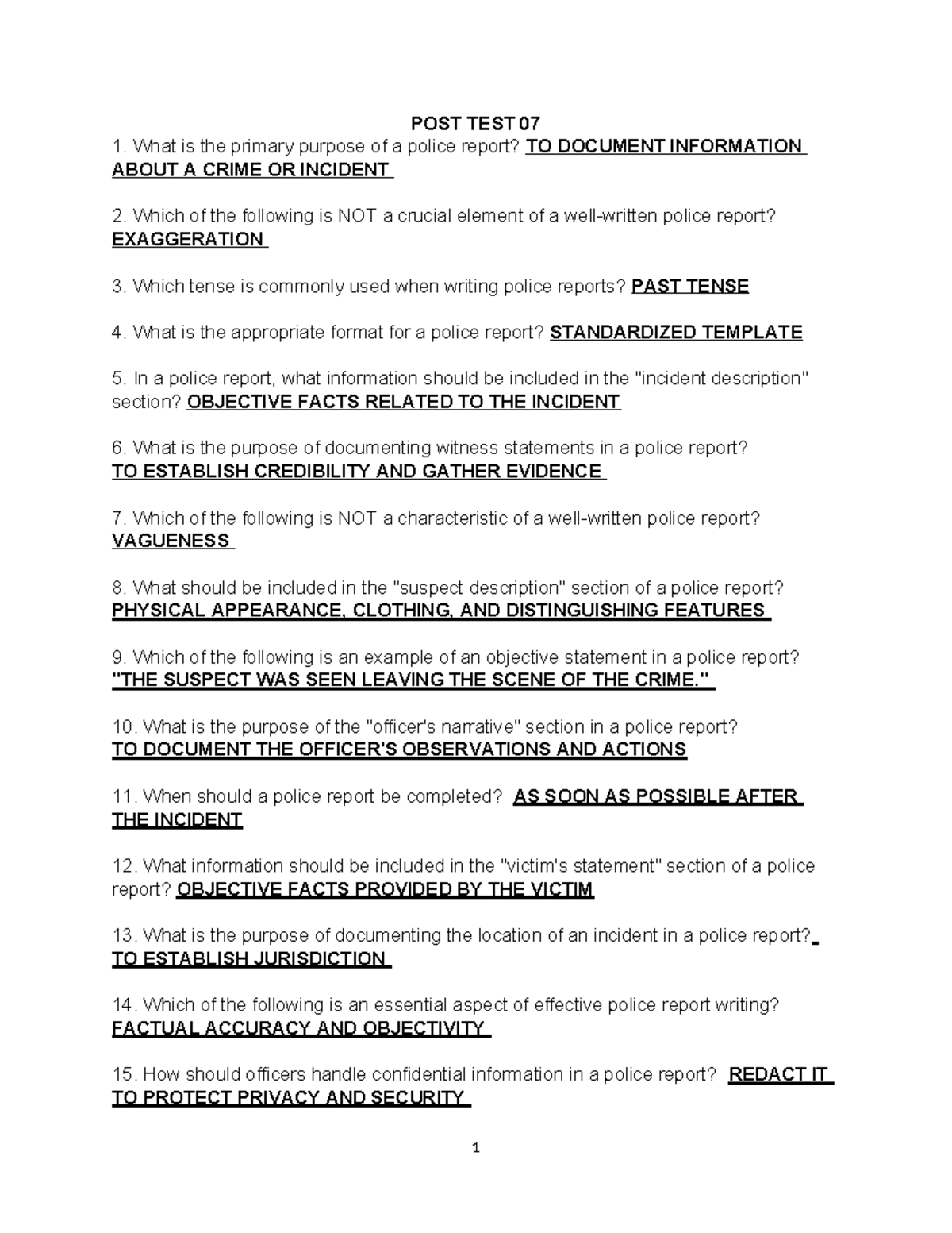 POST TEST Answer VICE AND DRUG Control, Arson FIRE Investigate - POST ...