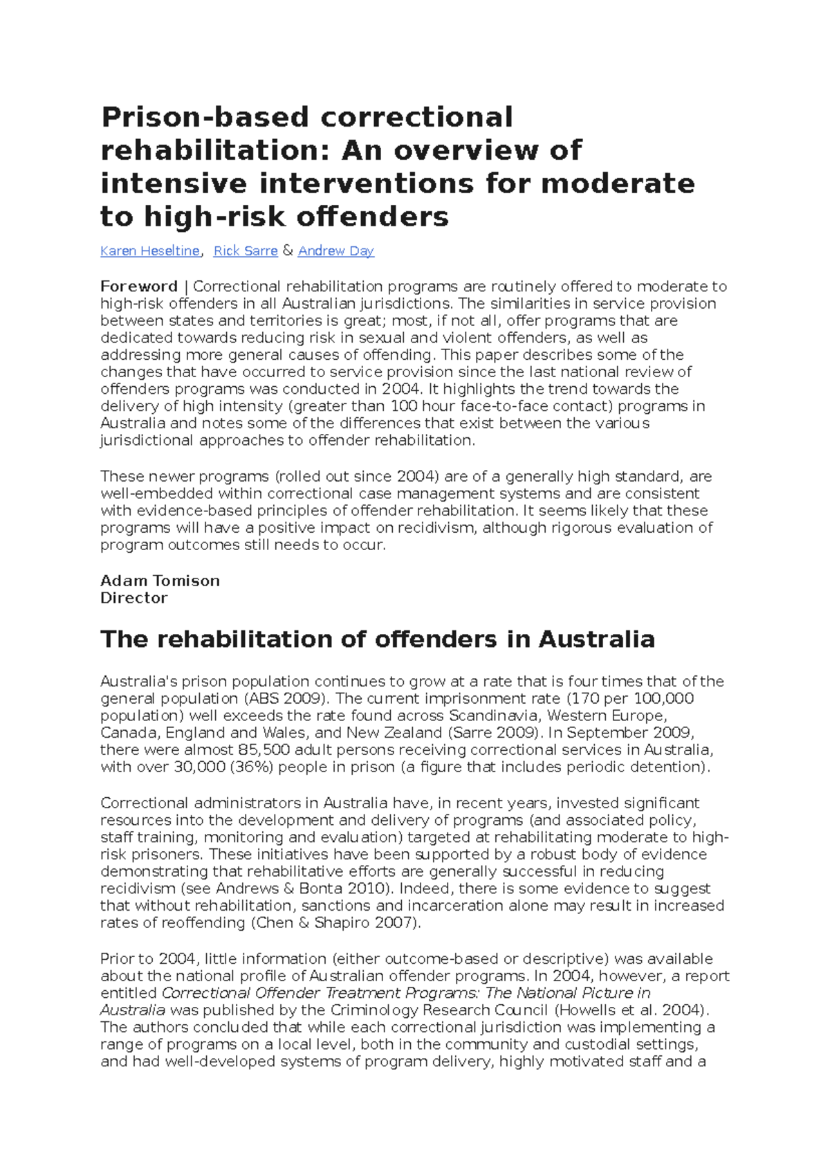 Prison - research for at2 - Prison-based correctional rehabilitation ...