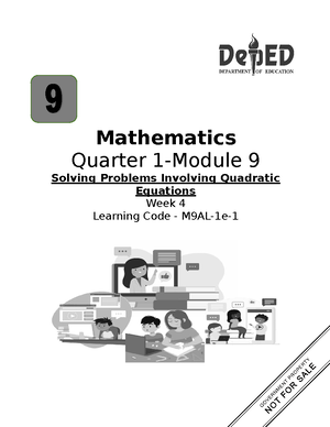 Math9 Quarter 1 Module 7 Final-V3-1 - Mathematics Quarter 1-Module 7 Relation of Roots and - Studocu