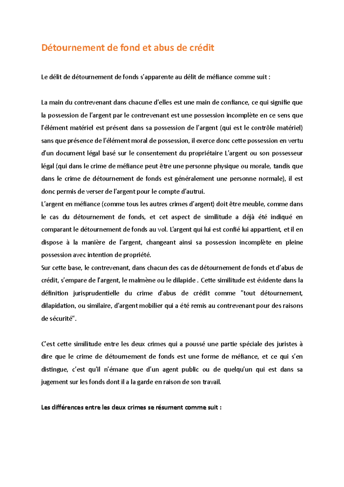 Détournement de fond et abus de crédit - Détournement de fond et abus de crédit Le délit de ...