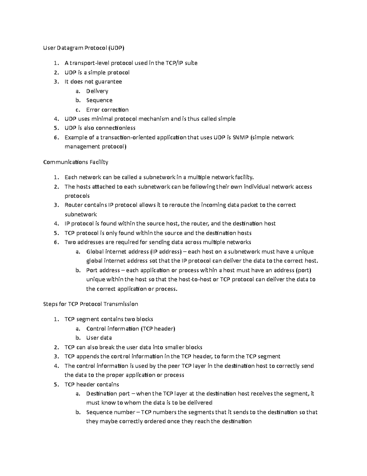 UDP Tcpip Notes - User Datagram Protocol (UDP) 1. A transport-level ...