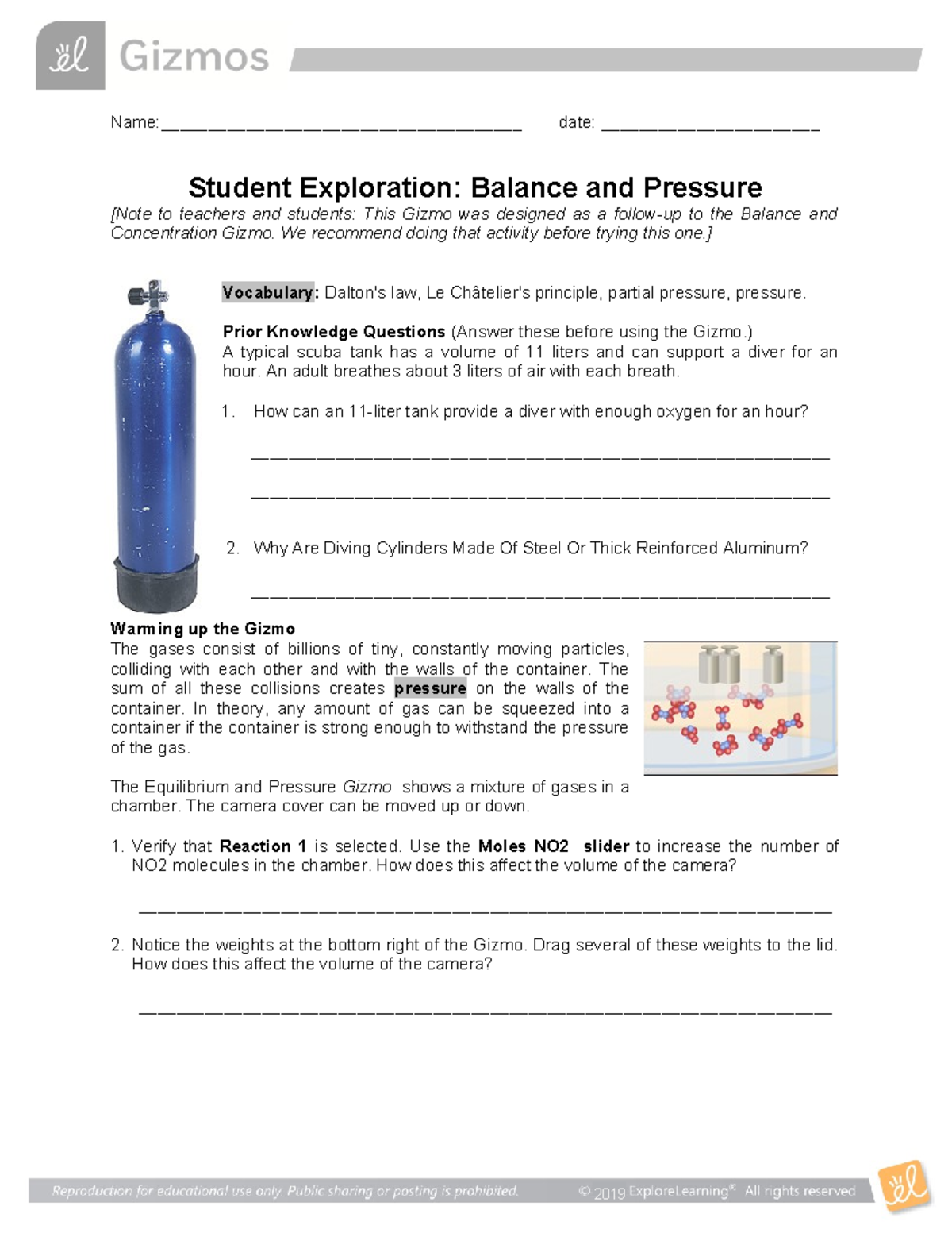 Equilibrium and Pressure - Name ...