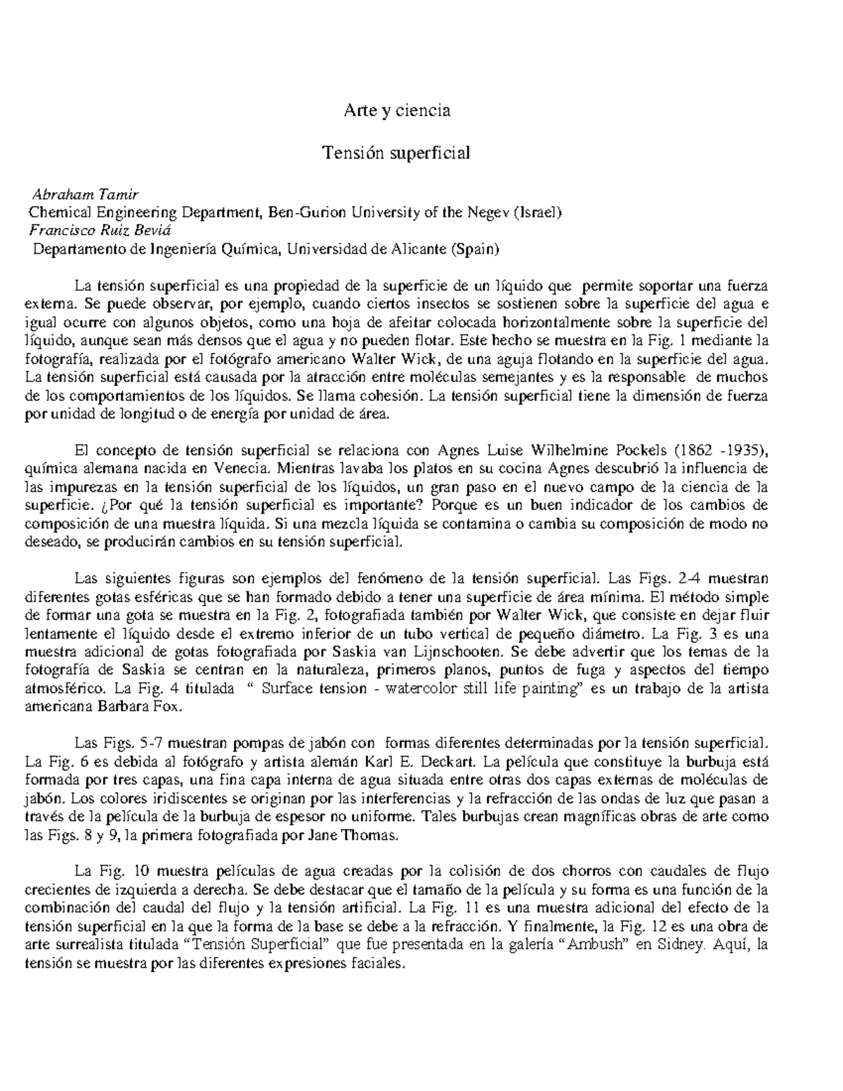 Tensión superficial - Arte y ciencia Tensión superficial Abraham Tamir ...