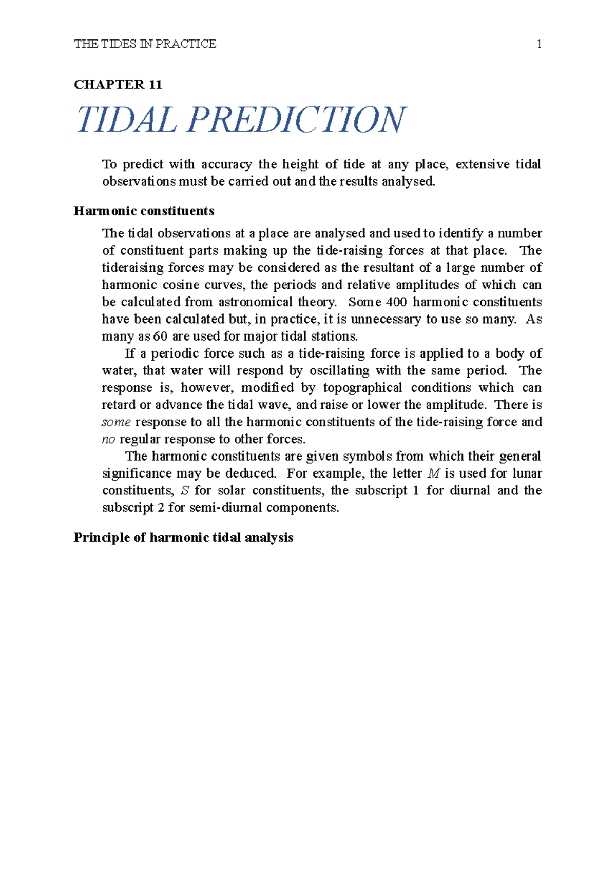 Chapter 11 Tidal Prediction The Tides In Practice 1 Chapter 11 Tidal Prediction To Predict