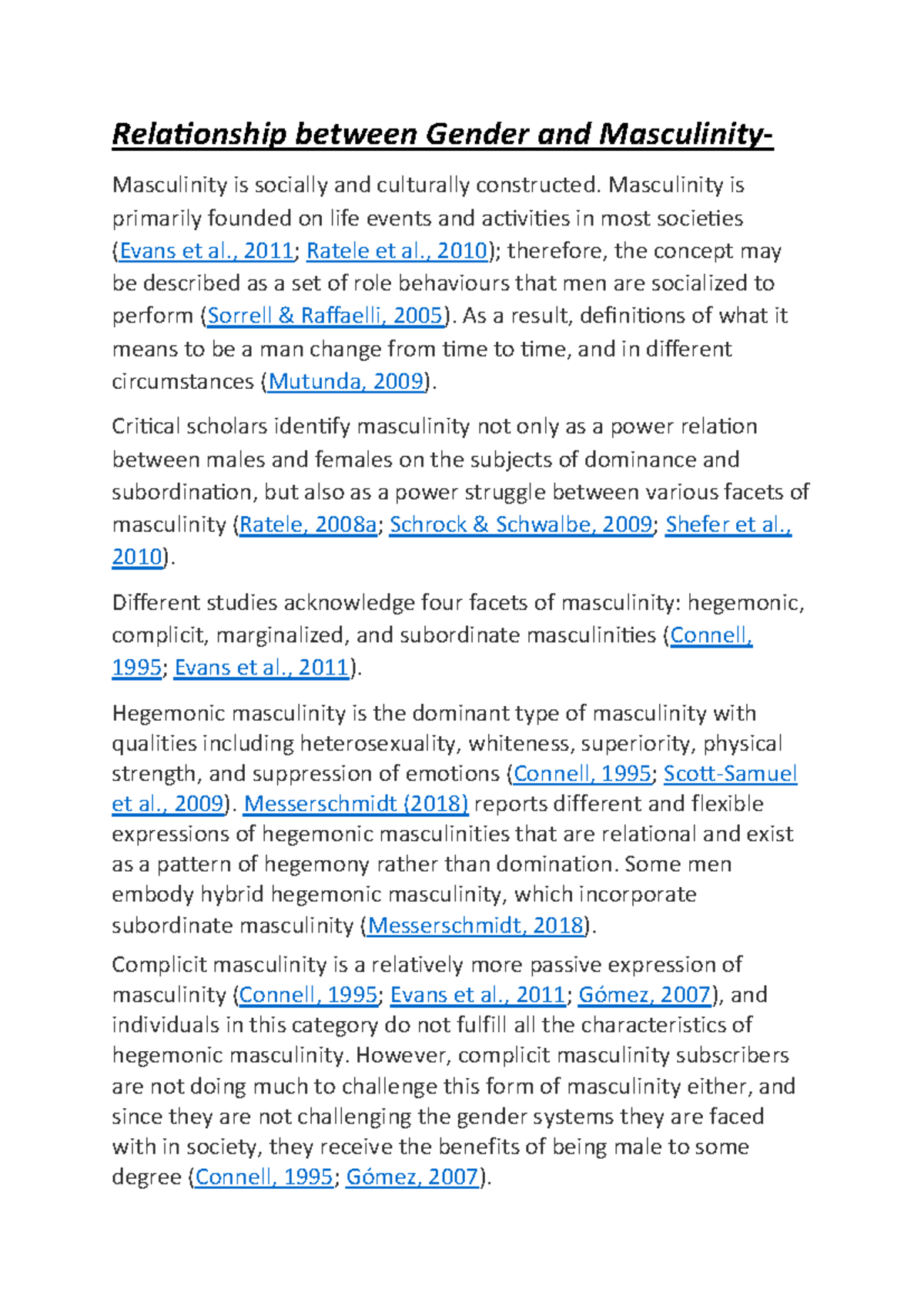 Relationship between Gender and Masculinity - Relationship between ...