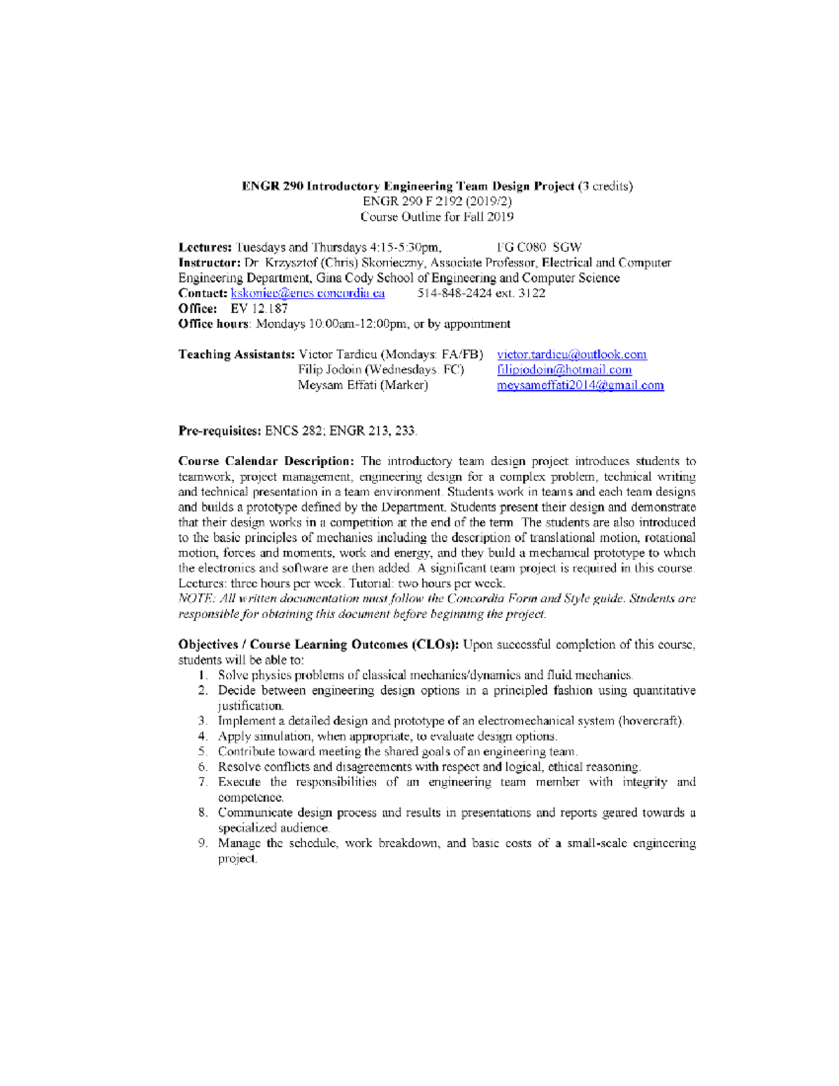 Engr 290 - outline - ENGR 290 - Concordia - Studocu