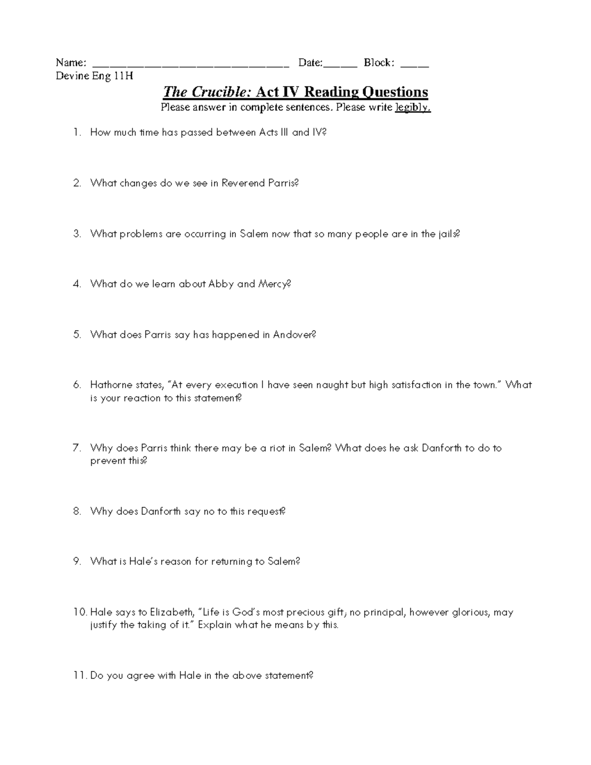 Crucible Act IV Reading Questions - Name ...