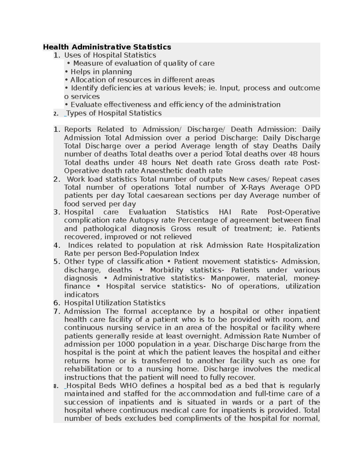 Health Administrative Statistics - Uses of Hospital Statistics ...