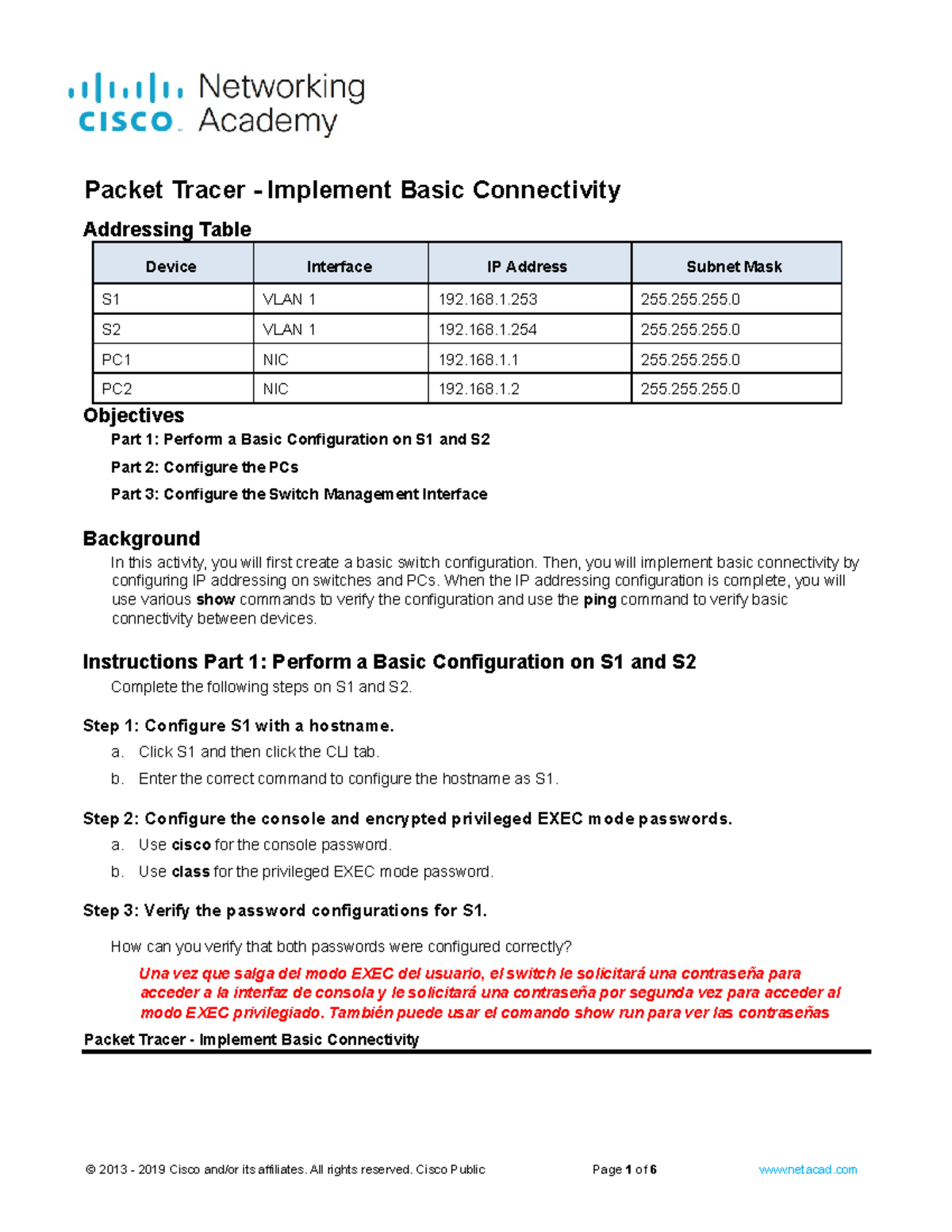 2.7.6-packet-tracer-implement-basic-connectivity Rafael - Packet Tracer - Implement Basic - Studocu