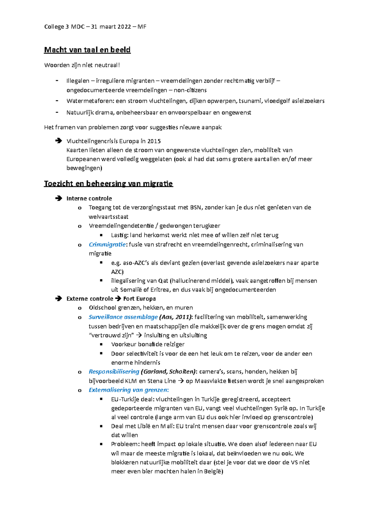 MDC College 3 samenvatting - Macht van taal en beeld Woorden zijn niet neutraal! - Illegalen ...