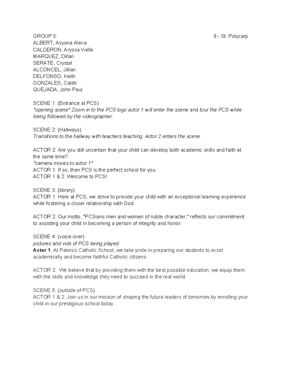 Eng-Commercial-Script - GROUP 5: 8 - St. Polycarp ALBERT, Asyana Alexa ...