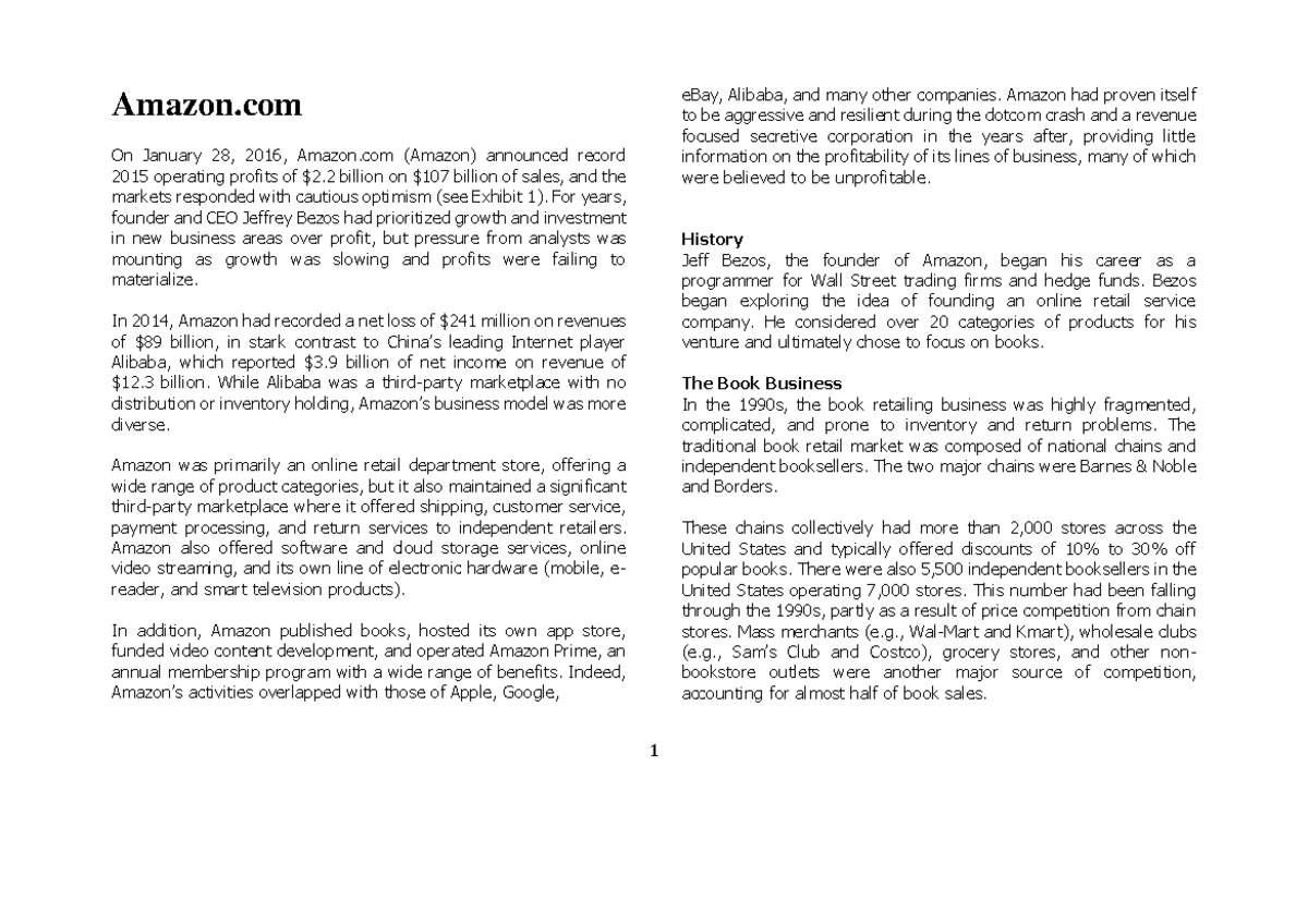 Exam Case Study - Amazon - Amazon On January 28, 2016, Amazon (Amazon ...