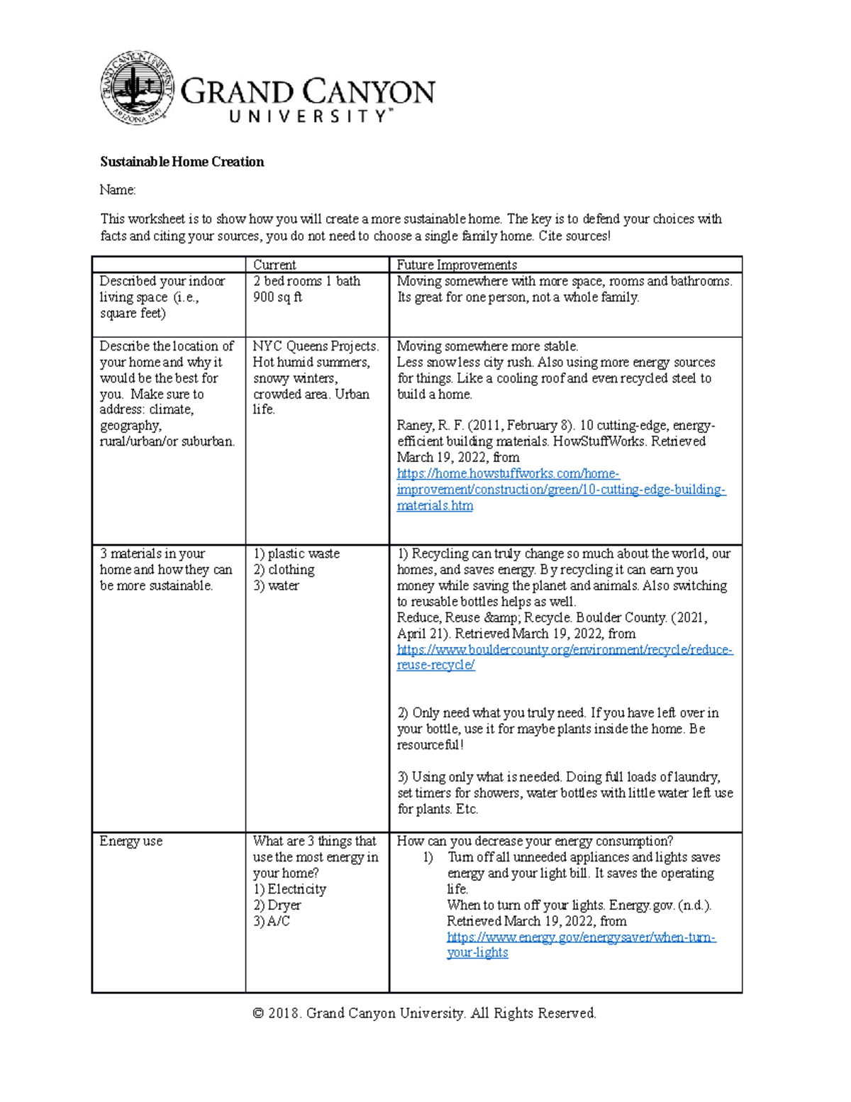 BIO 220 RS Sustainable Home Creation - Sustainable Home Creation Name ...