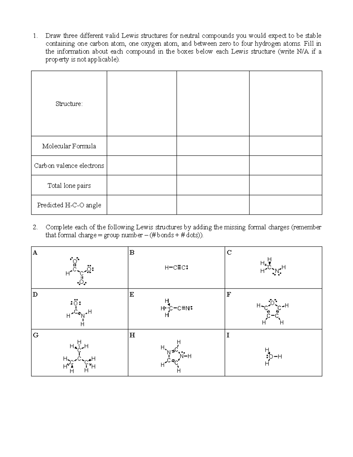 Lewis Structures and Resonance - 1. Draw three different valid Lewis ...