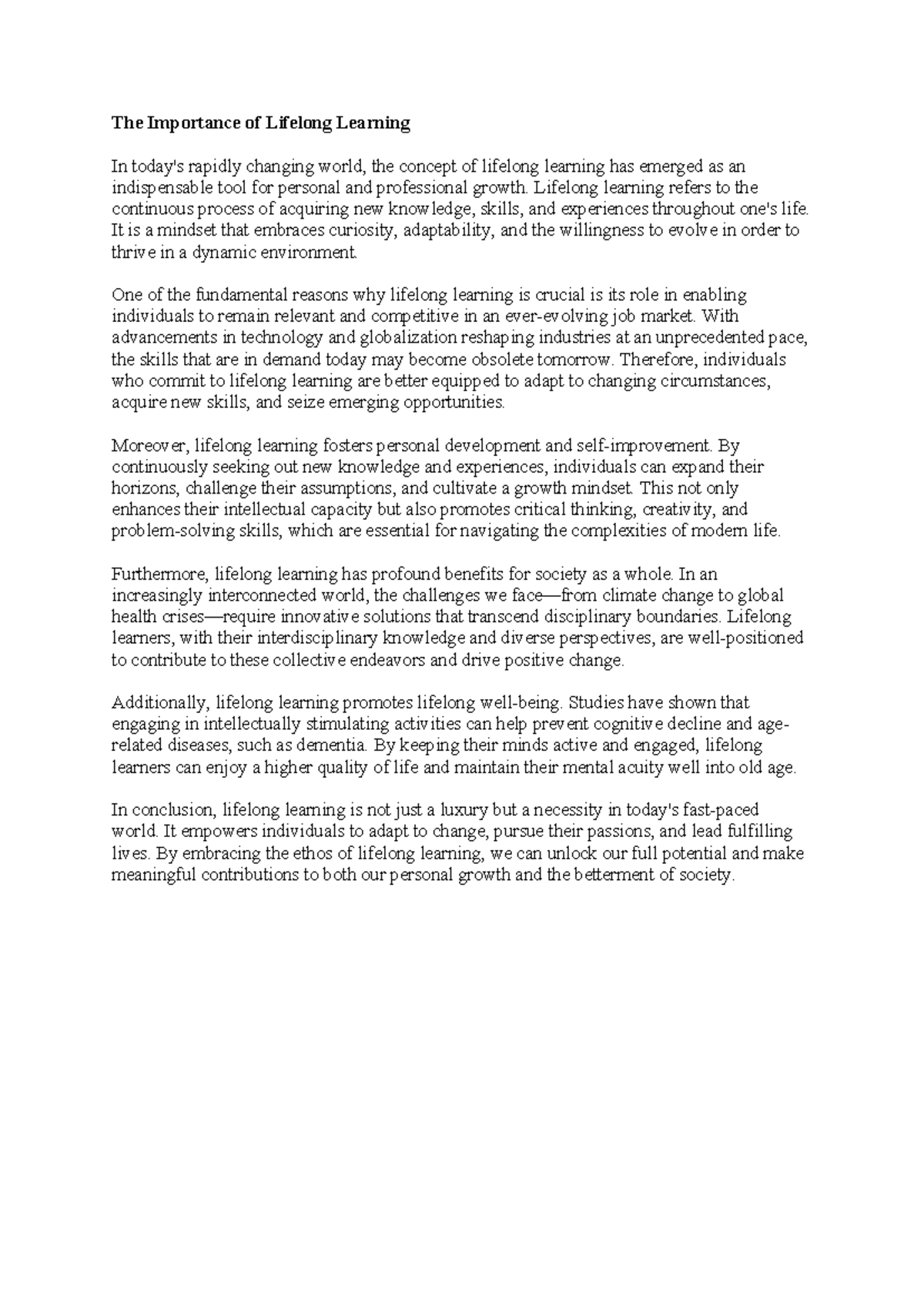 The Importance of Lifelong Learning - Lifelong learning refers to the ...