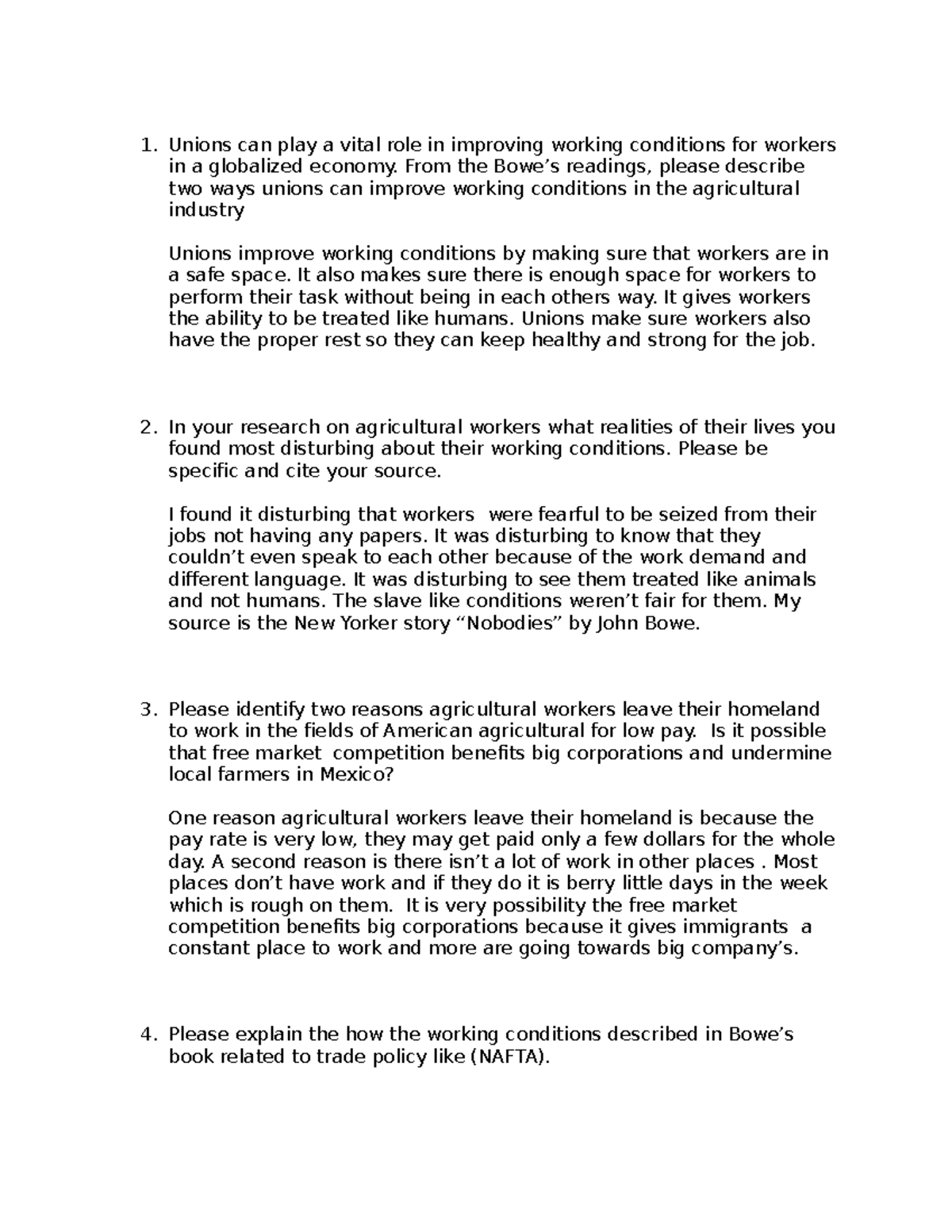 Labor studies - Notes for test 1 - 1. Unions can play a vital role in ...