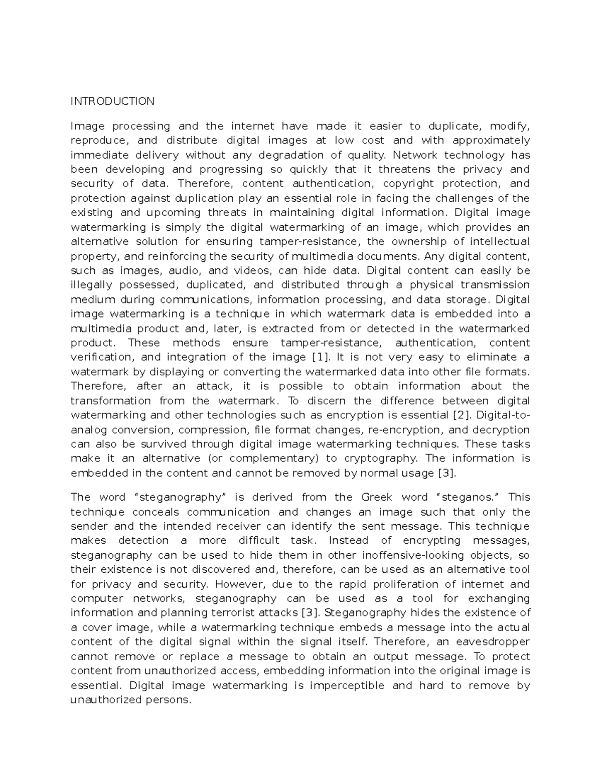 Watermark - INTRODUCTION Image processing and the internet have made it easier to duplicate ...