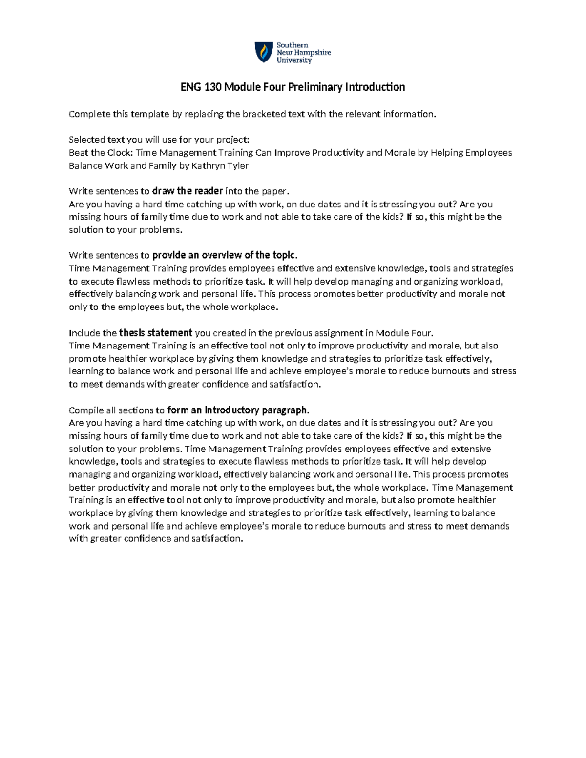 ENG 130 Module Four Preliminary Introduction - ENG 130 Module Four ...