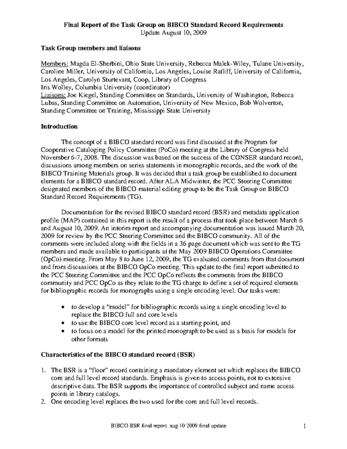 BSR-final-report - Bsr - Update August 10, 2009 Task Group members and ...