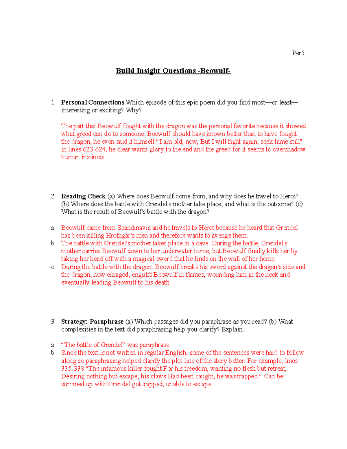 Build Insight Questions -Beowulf - Per Build Insight Questions -Beowulf ...