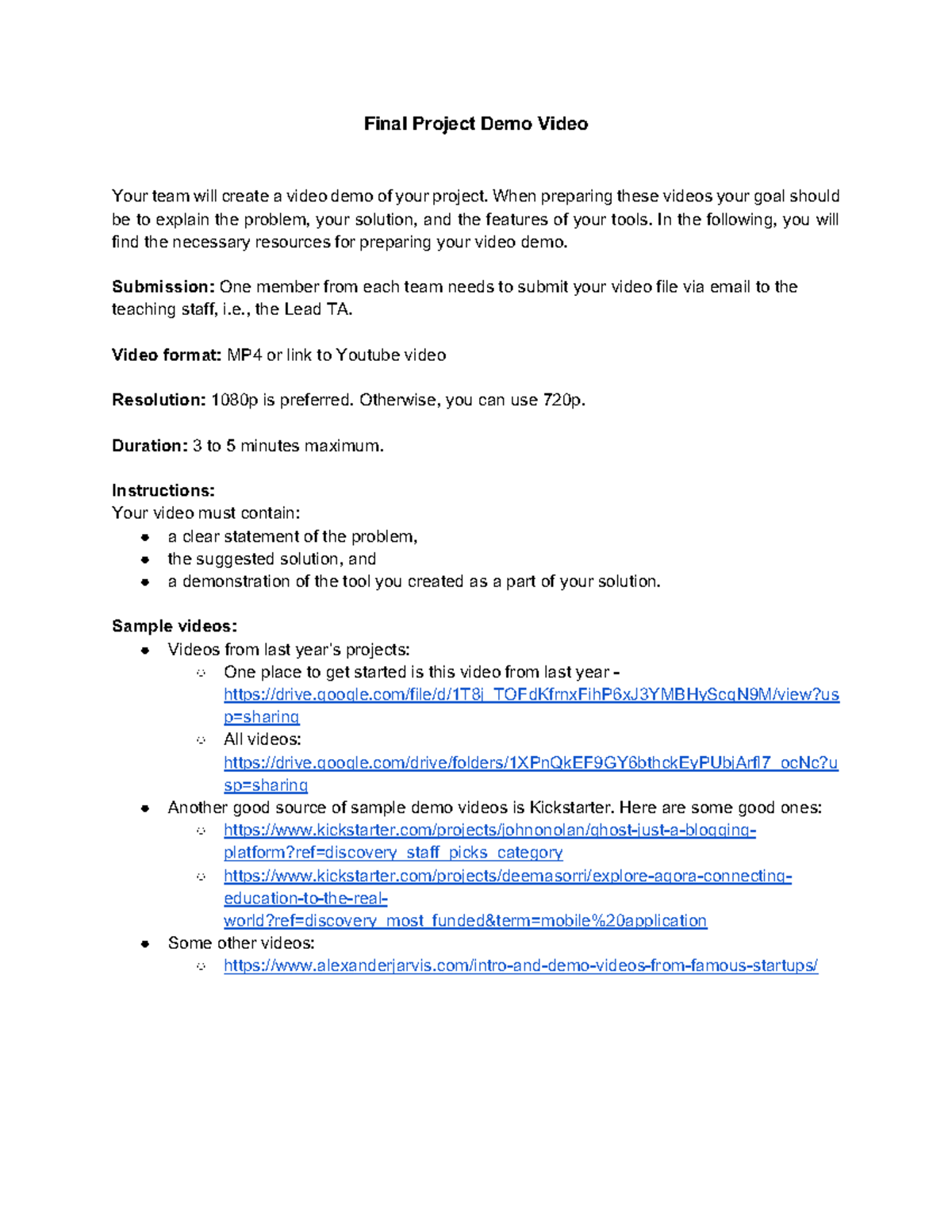 Final Demo Video Spring 2024 - Final Project Demo Video Your team will ...