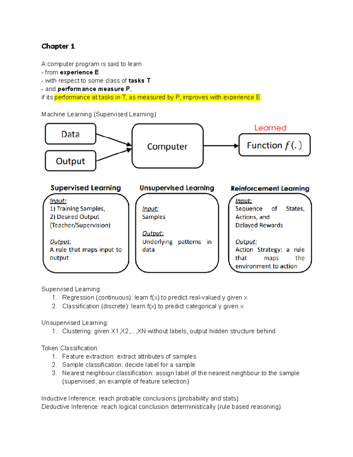 EE2211 Midterms Notes - A computer program is said to learn from ...