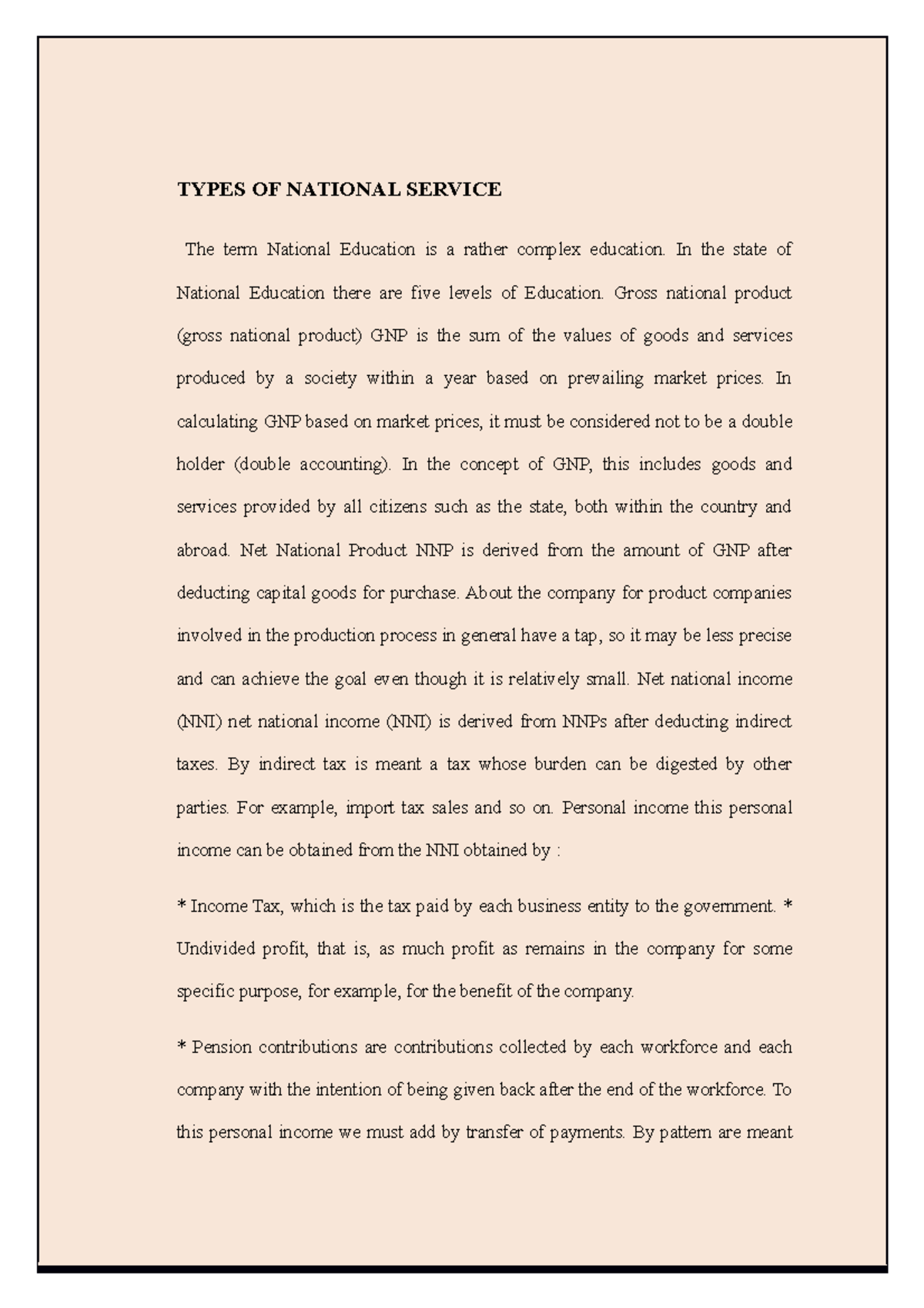 ECON 2020 - Types OF National Service - TYPES OF NATIONAL SERVICE The ...