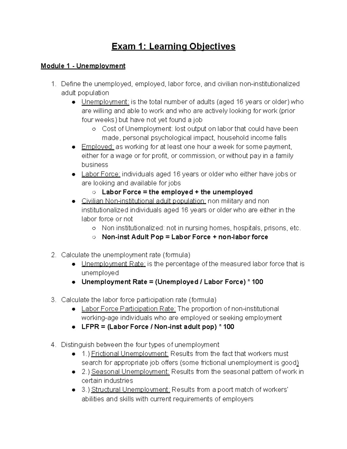 Exam 1 Learning Objectives - Exam 1: Learning Objectives Module 1 ...