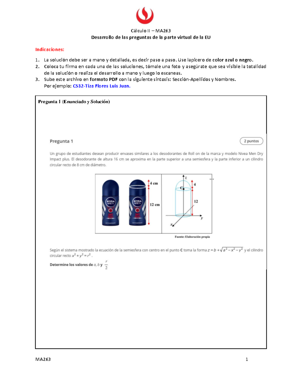 MA263 Plantilla - Desarrollo de la parte virtual de la EU - Cálculo II – MA26 3 Desarrollo de ...