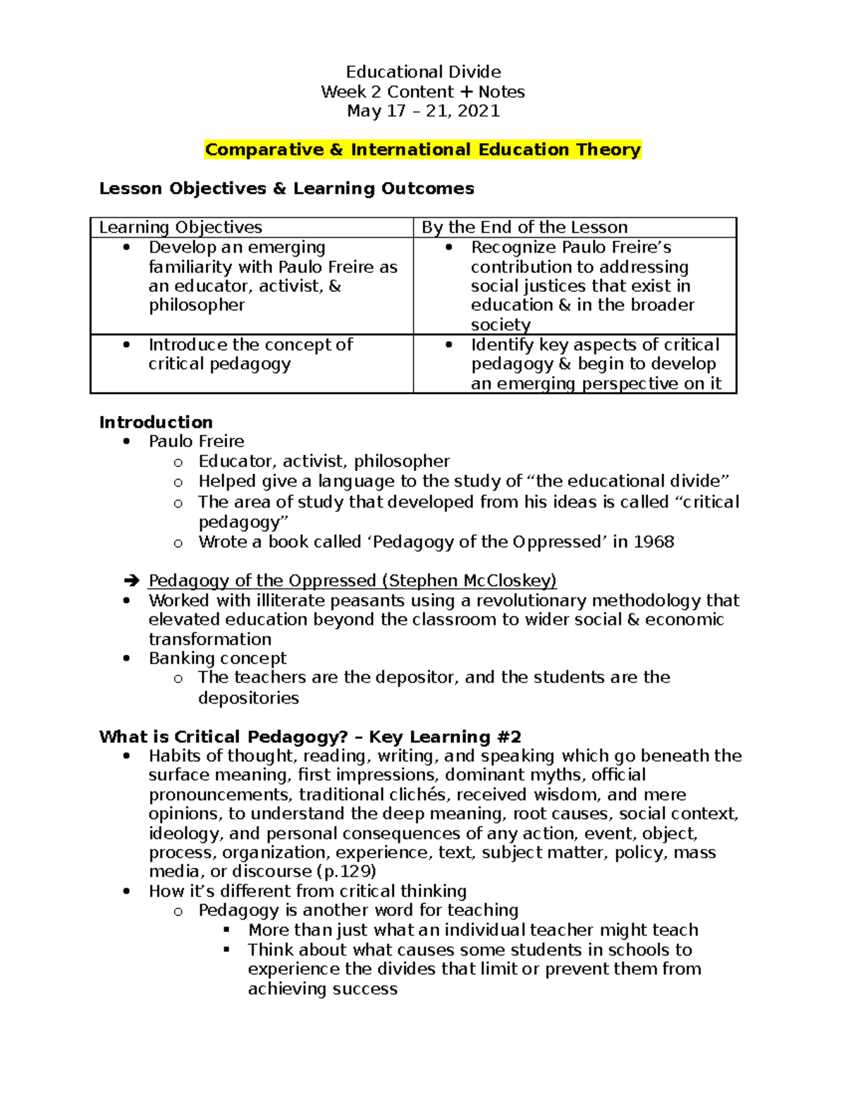 EM202 - Week 2 Notes - Educational Divide Week 2 Content + Notes May 17 ...