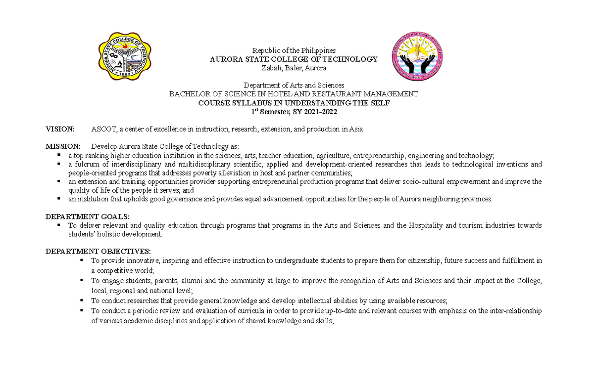 GE 1 Final Syllabus FOR U TS updated - Bachelor of Science in Civil ...